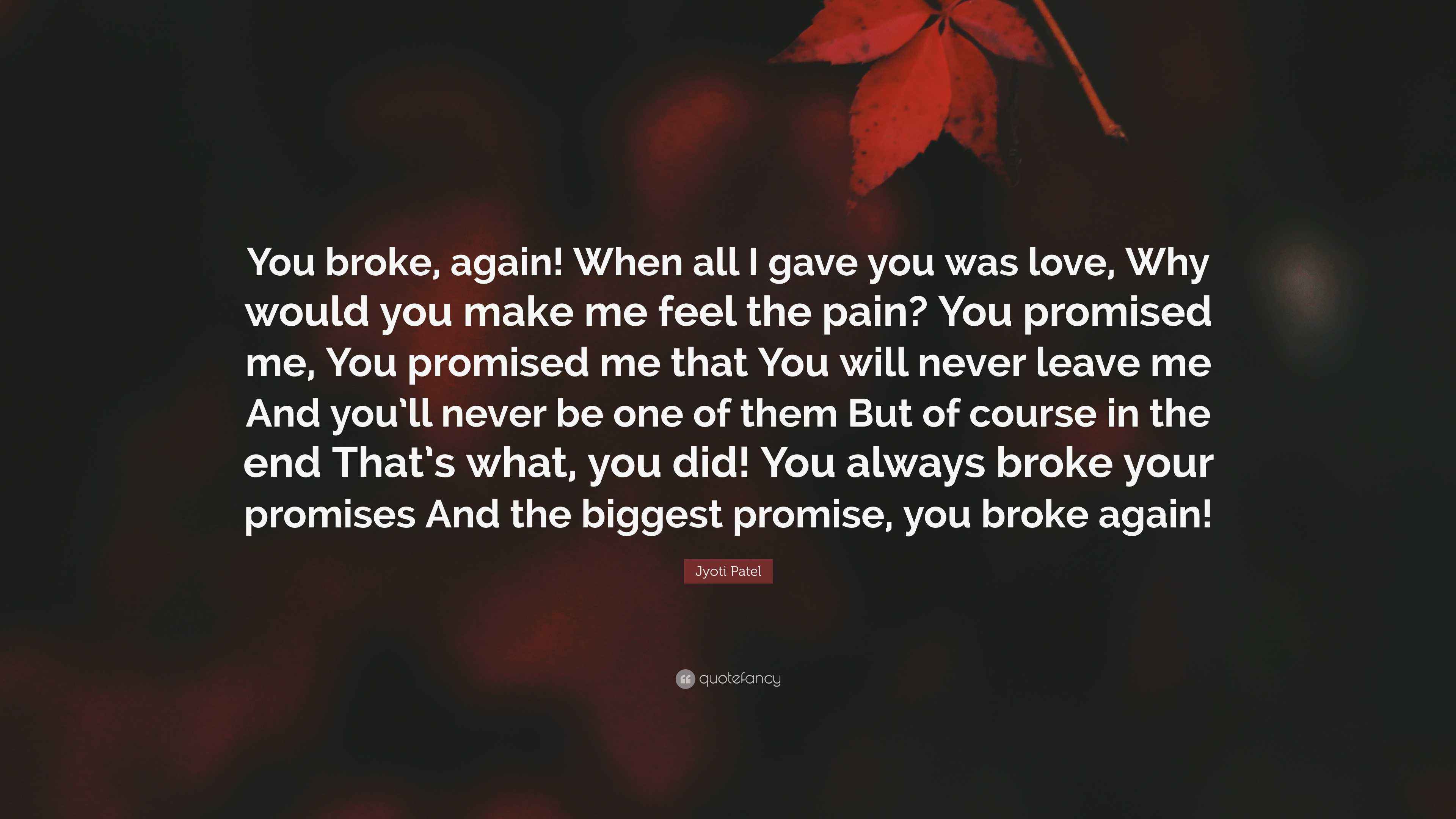 Jyoti Patel Quote: “You broke, again! When all I gave you was love, Why ...