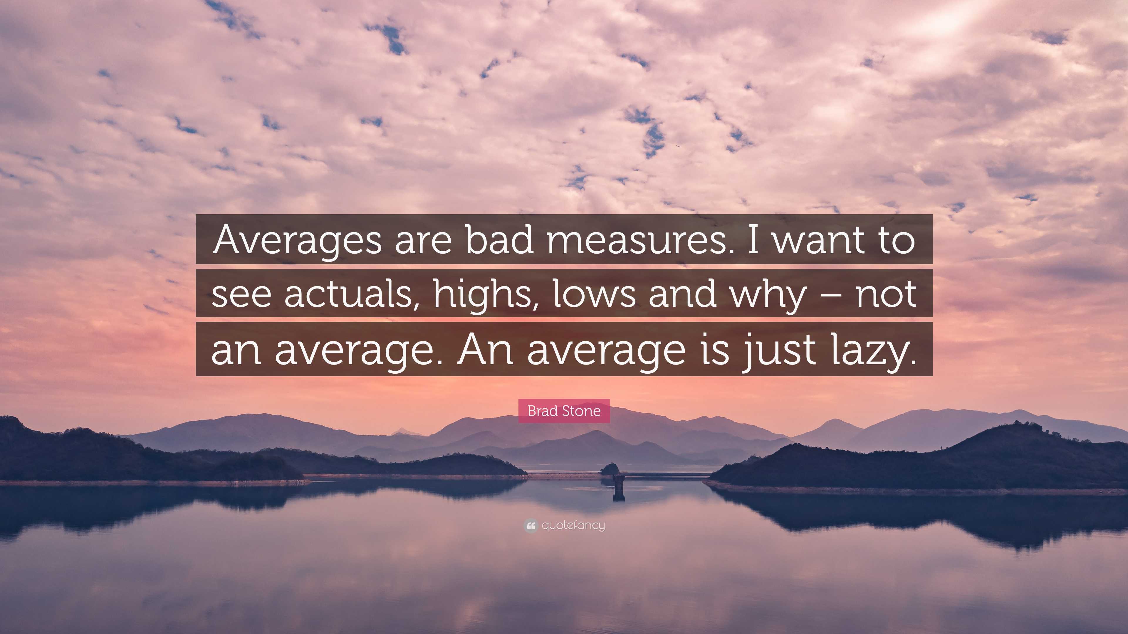 Brad Stone Quote: “Averages are bad measures. I want to see actuals ...