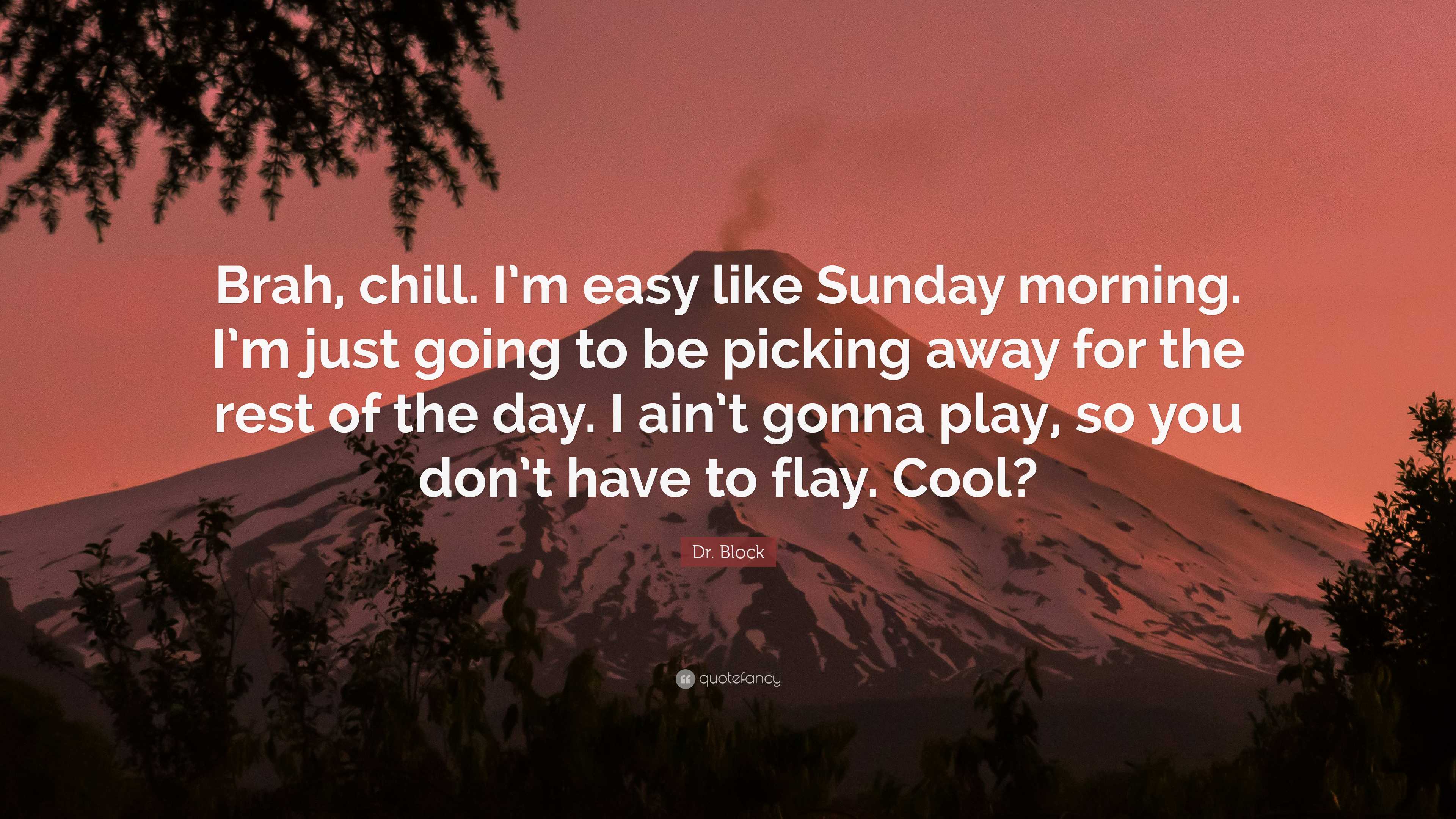 Dr. Block Quote: “Brah, chill. I’m easy like Sunday morning. I’m just ...