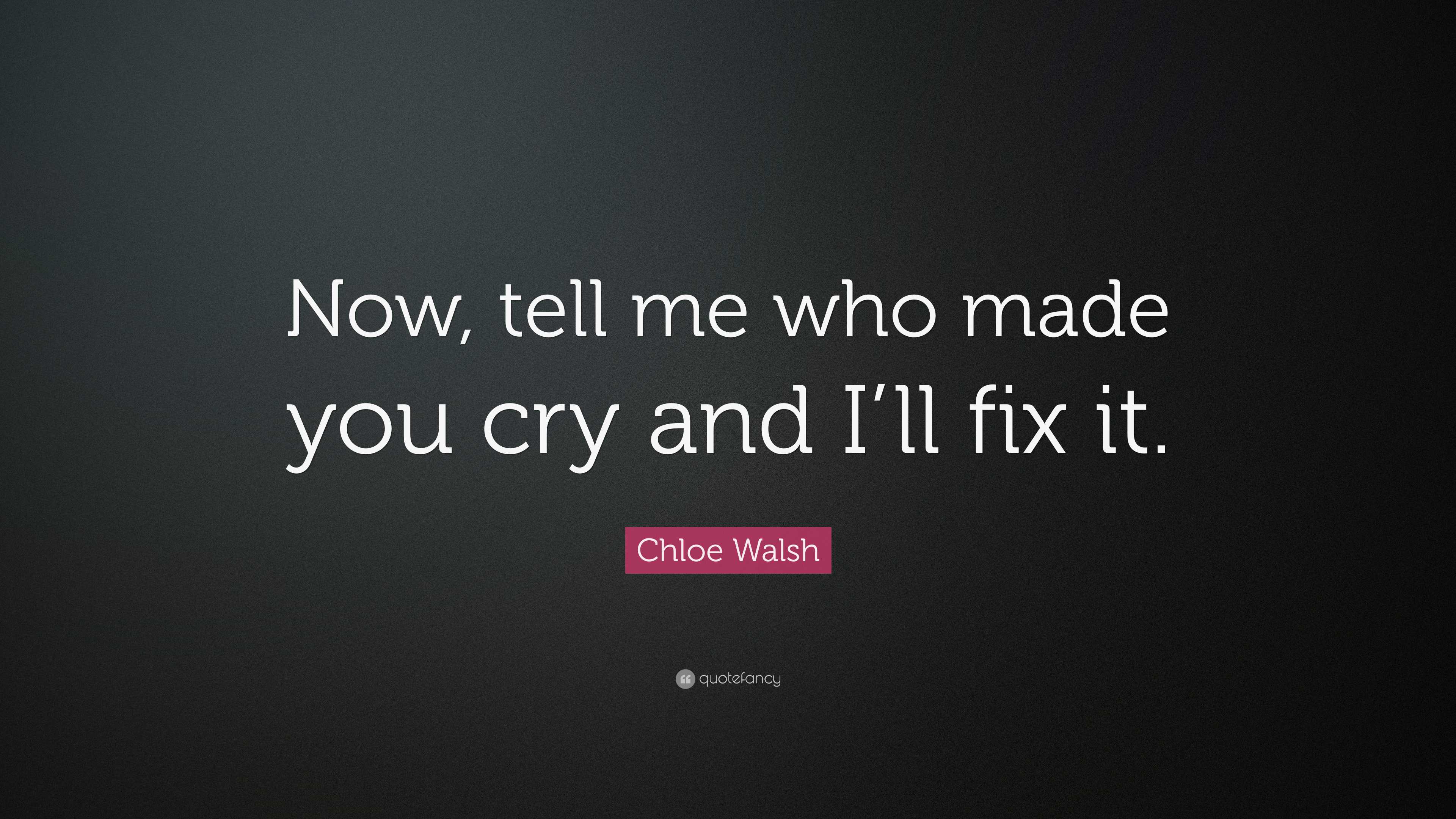 Chloe Walsh Quote: “Now, tell me who made you cry and I’ll fix it.”