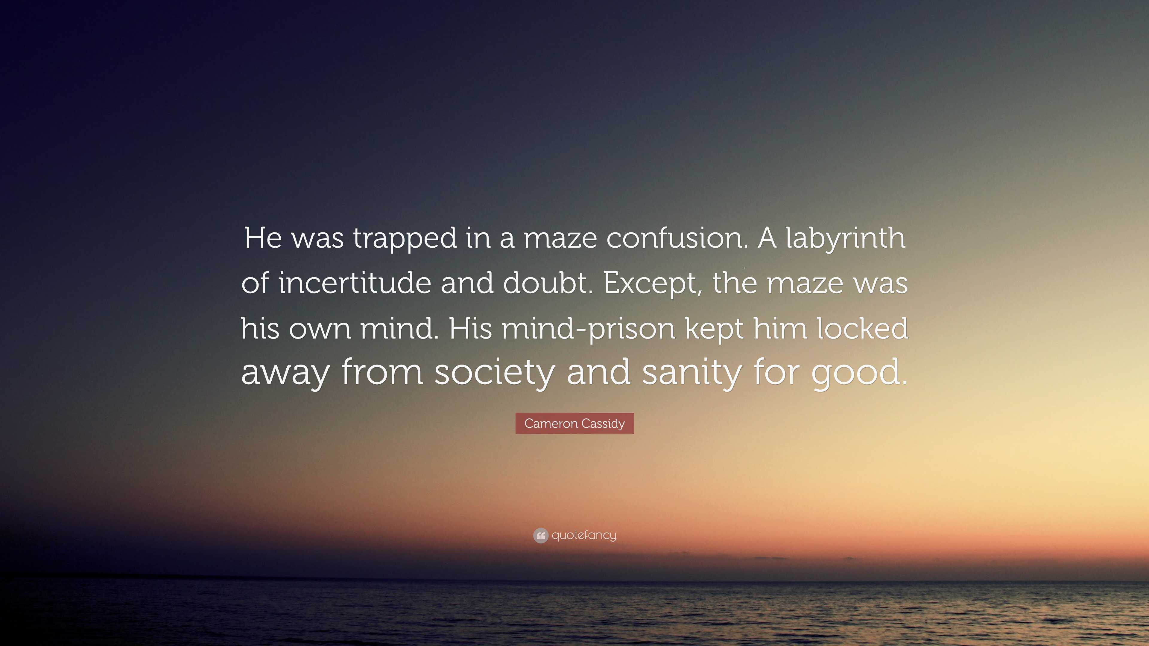Cameron Cassidy Quote: “He was trapped in a maze confusion. A labyrinth ...