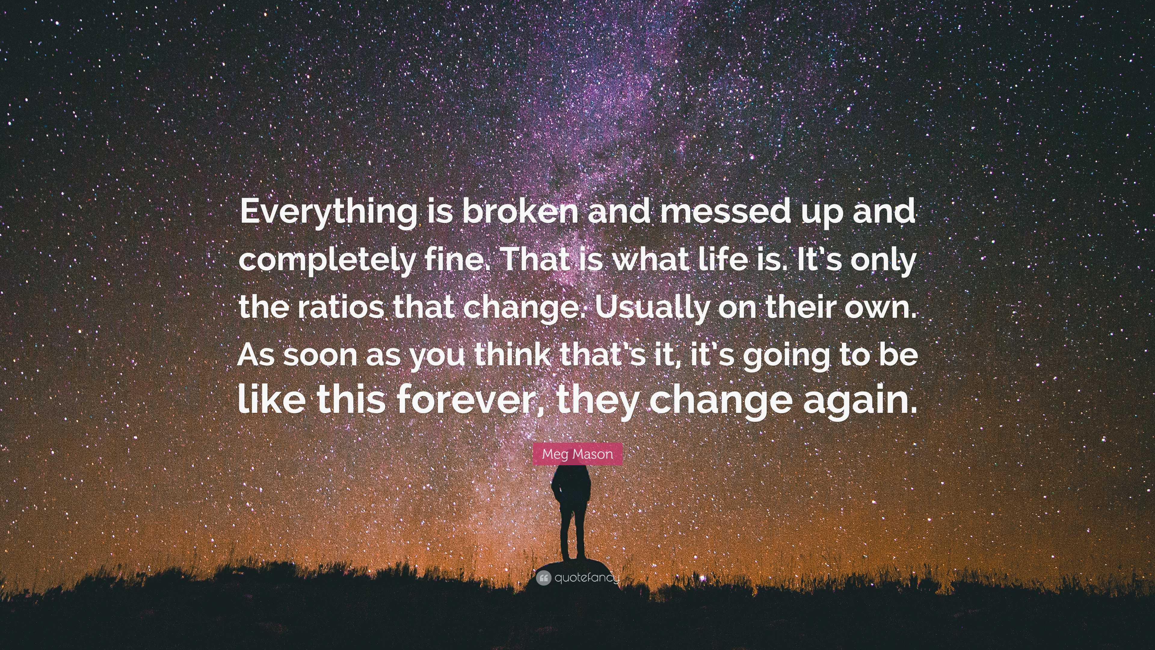 Meg Mason Quote: “Everything is broken and messed up and completely fine. That is what life is ...