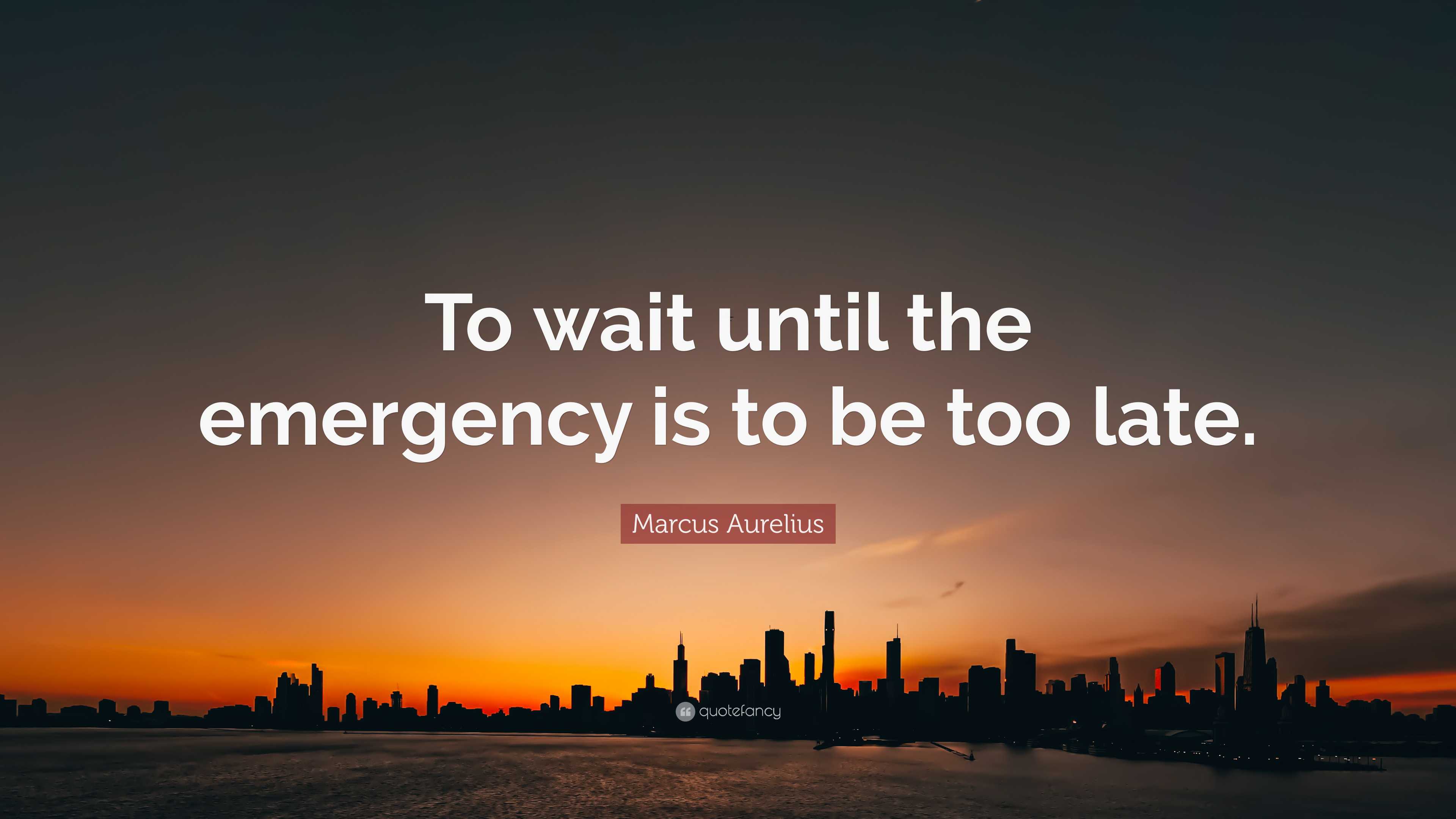 Marcus Aurelius Quote: “To wait until the emergency is to be too late.”