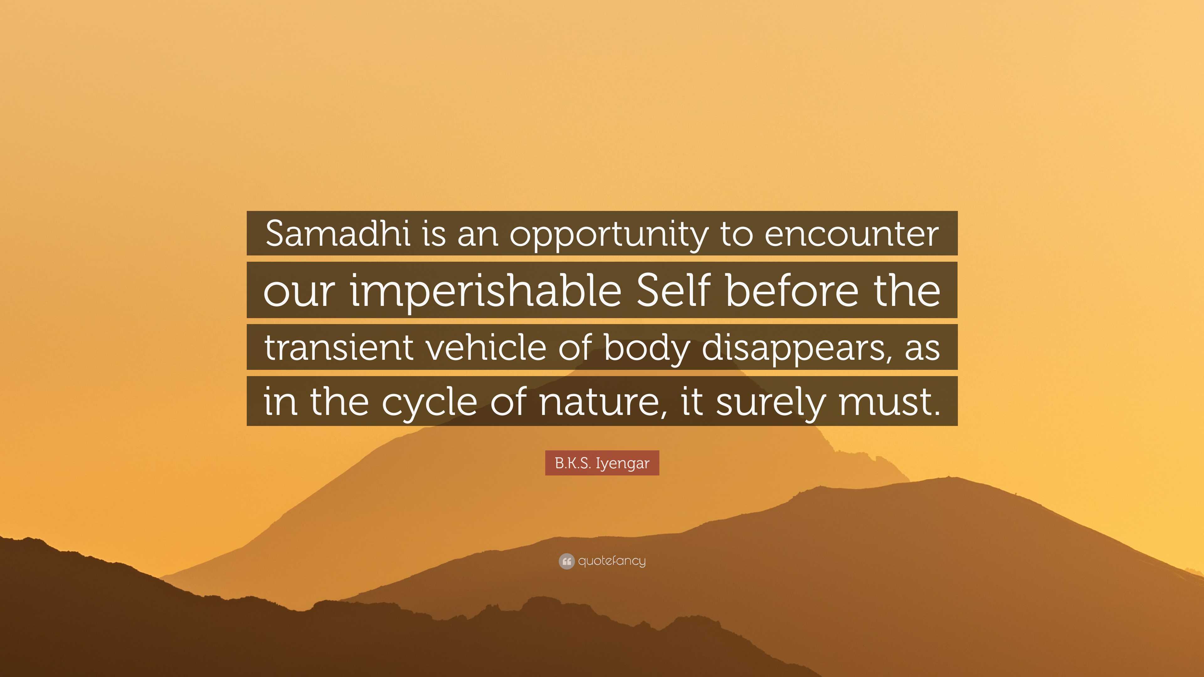 B.K.S. Iyengar Quote: “Samadhi is an opportunity to encounter our ...