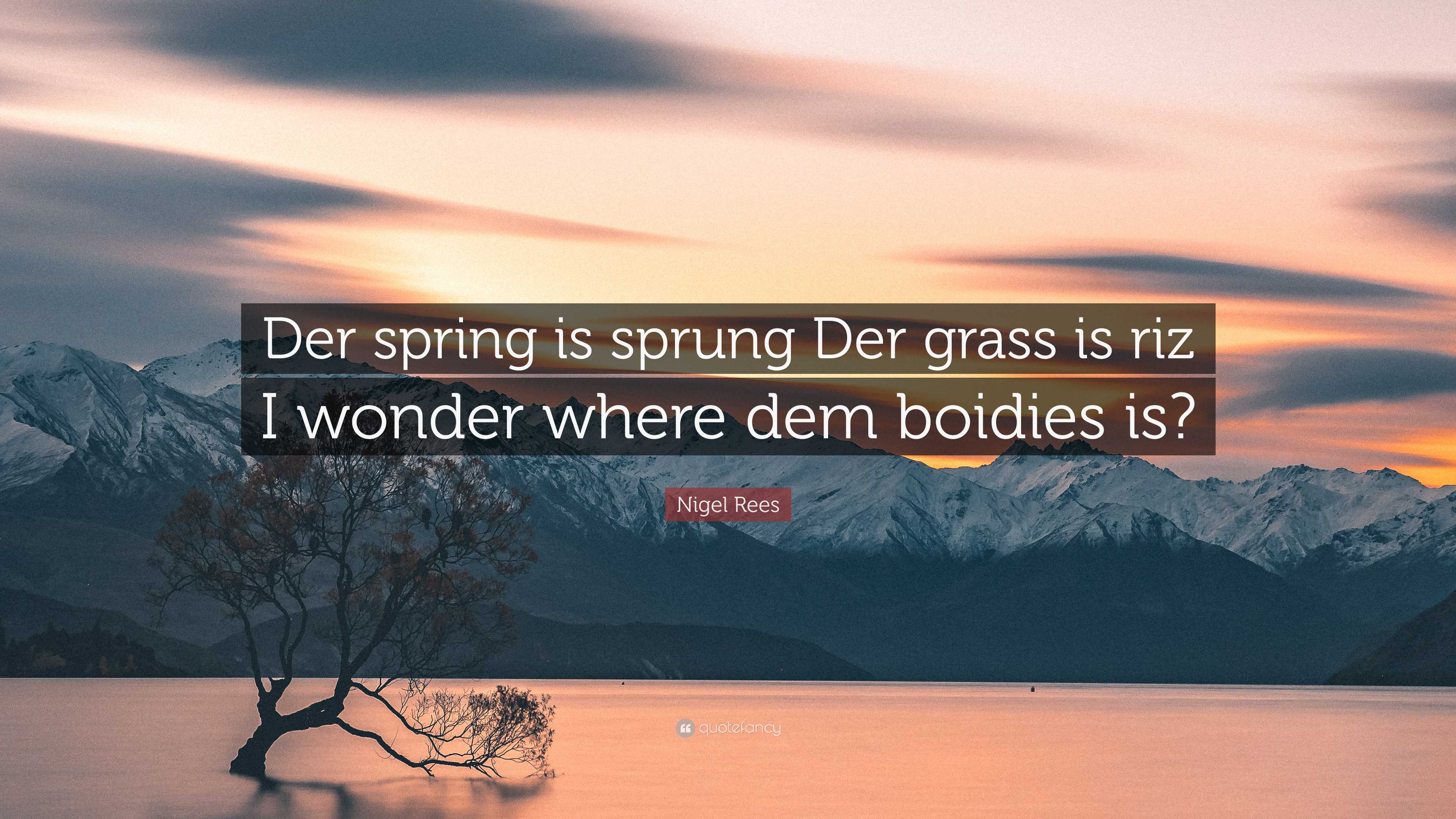 Nigel Rees Quote: “Der spring is sprung Der grass is riz I wonder where ...