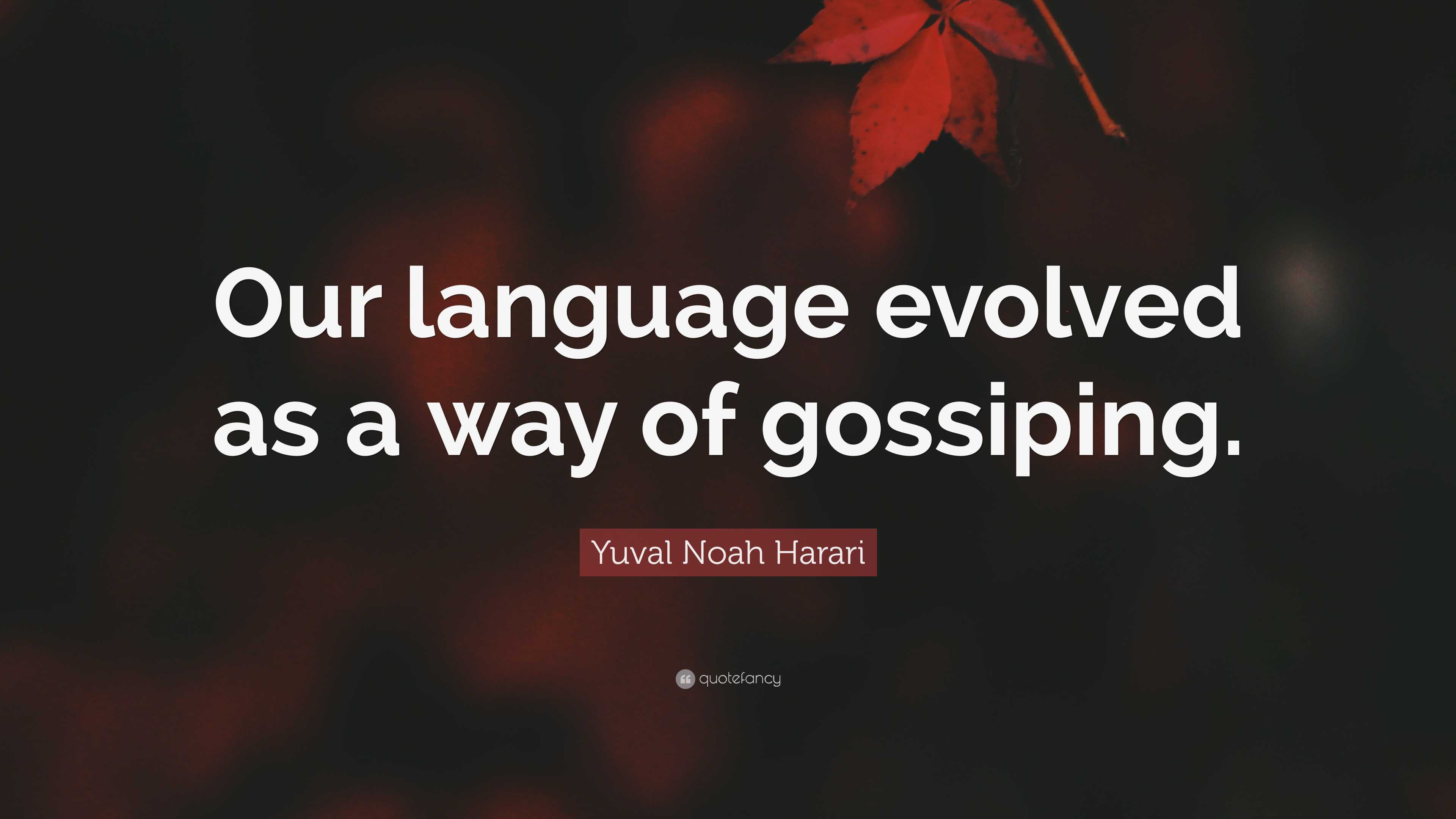 Yuval Noah Harari Quote: “Our language evolved as a way of gossiping.”
