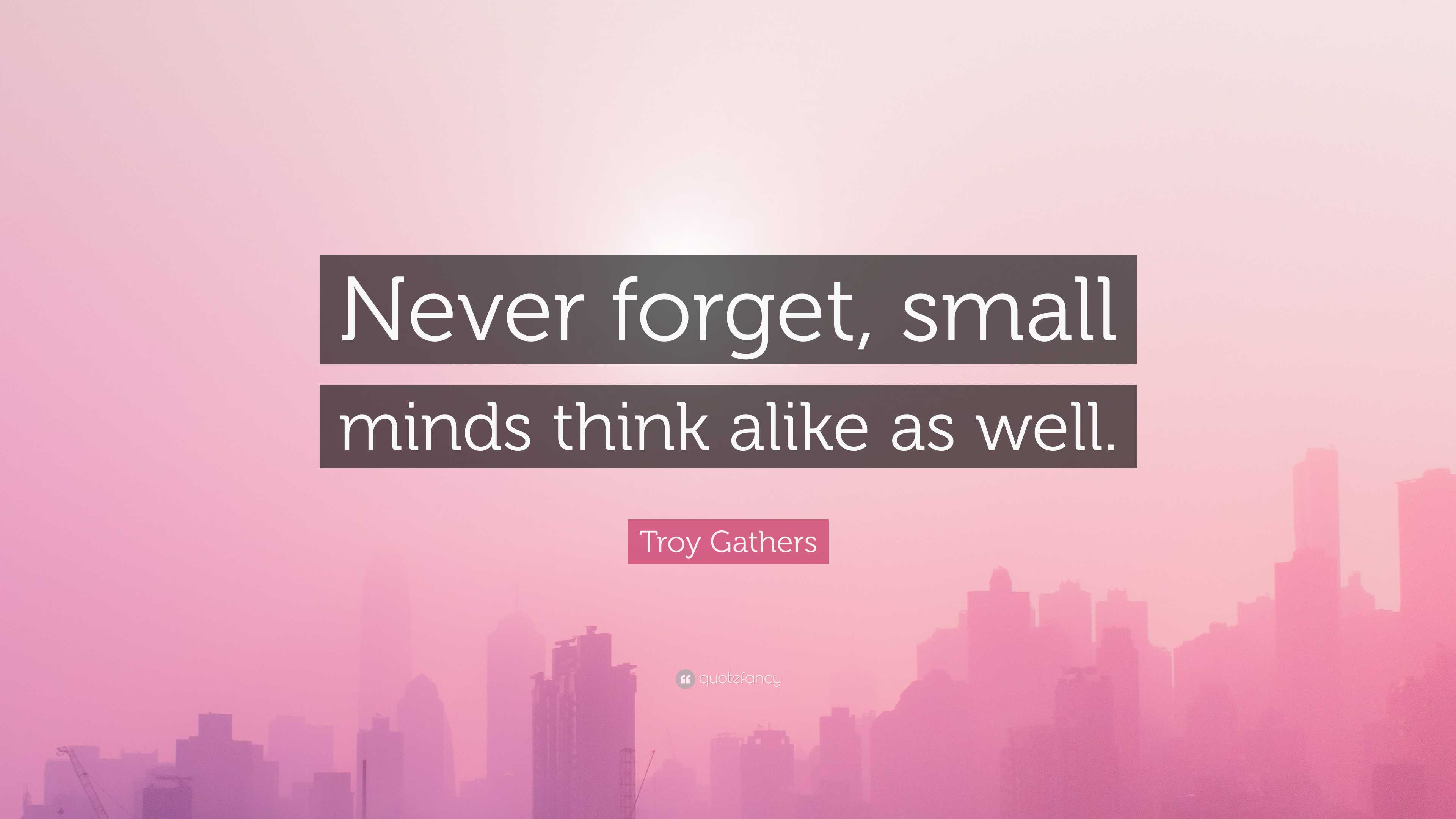 Troy Gathers Quote: “Never forget, small minds think alike as well.”