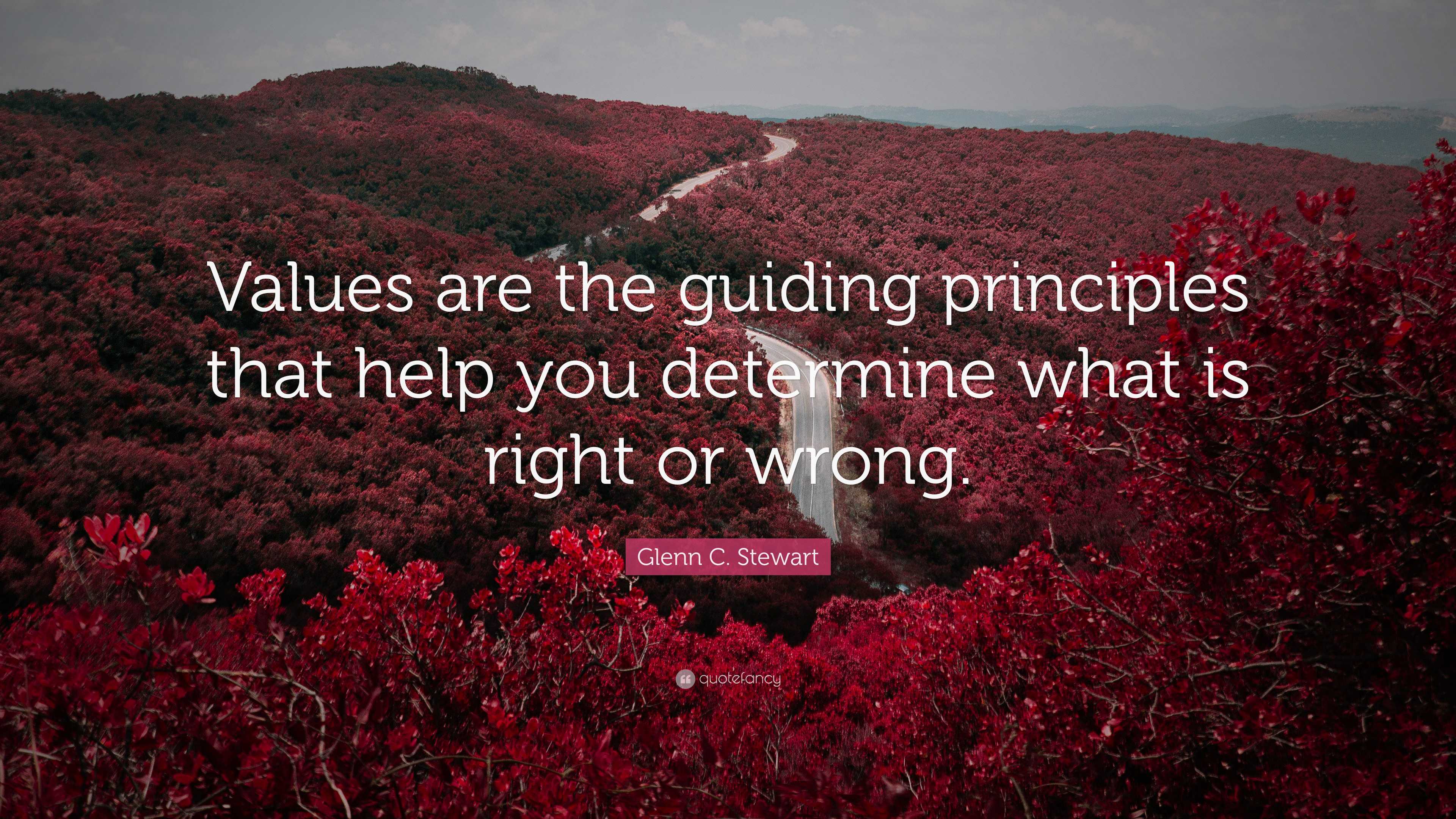 Glenn C. Stewart Quote: “Values are the guiding principles that help ...