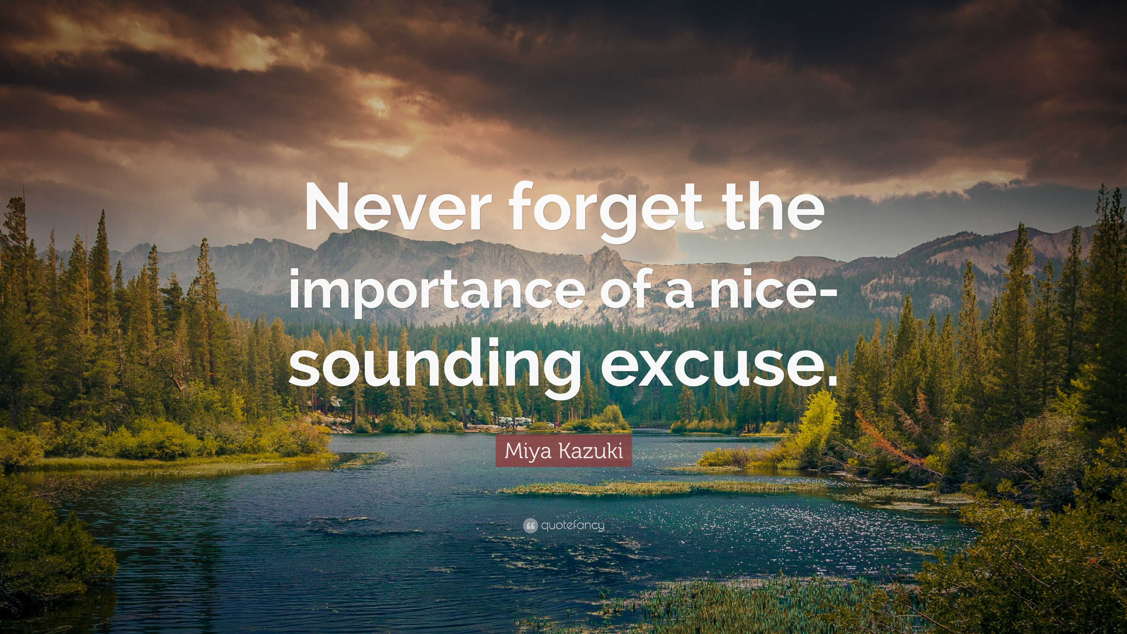 Miya Kazuki Quote: “Never forget the importance of a nice-sounding excuse.”