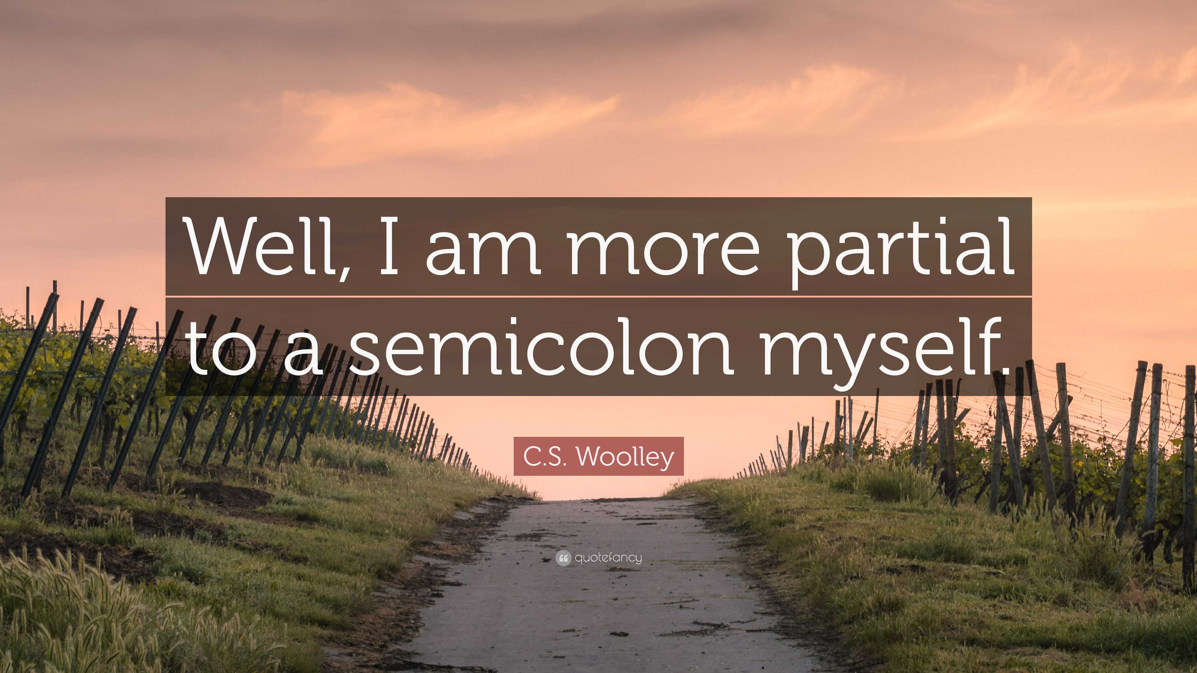 C.S. Woolley Quote: “Well, I am more partial to a semicolon myself.”