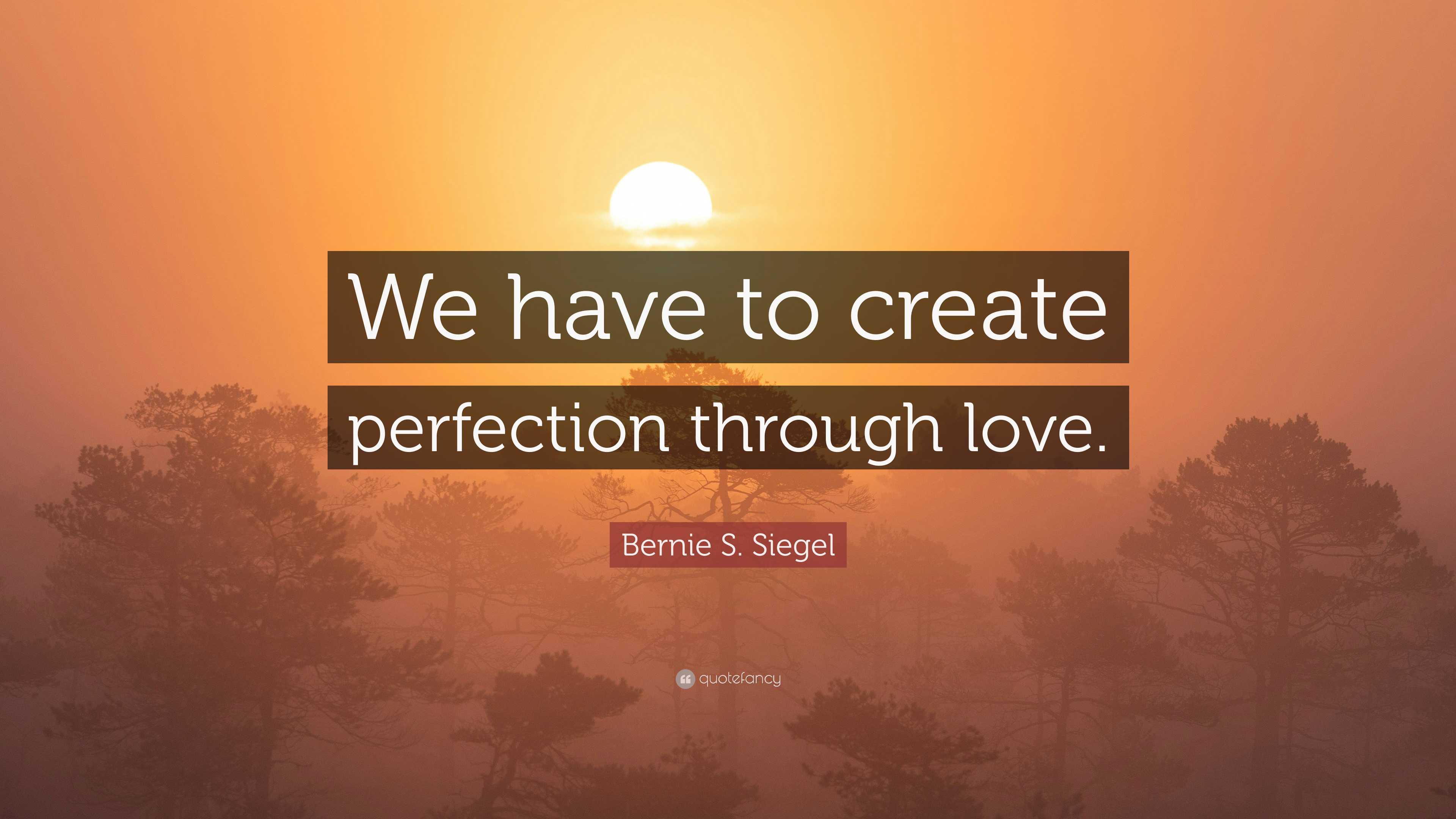 Bernie S. Siegel Quote: “We have to create perfection through love.”