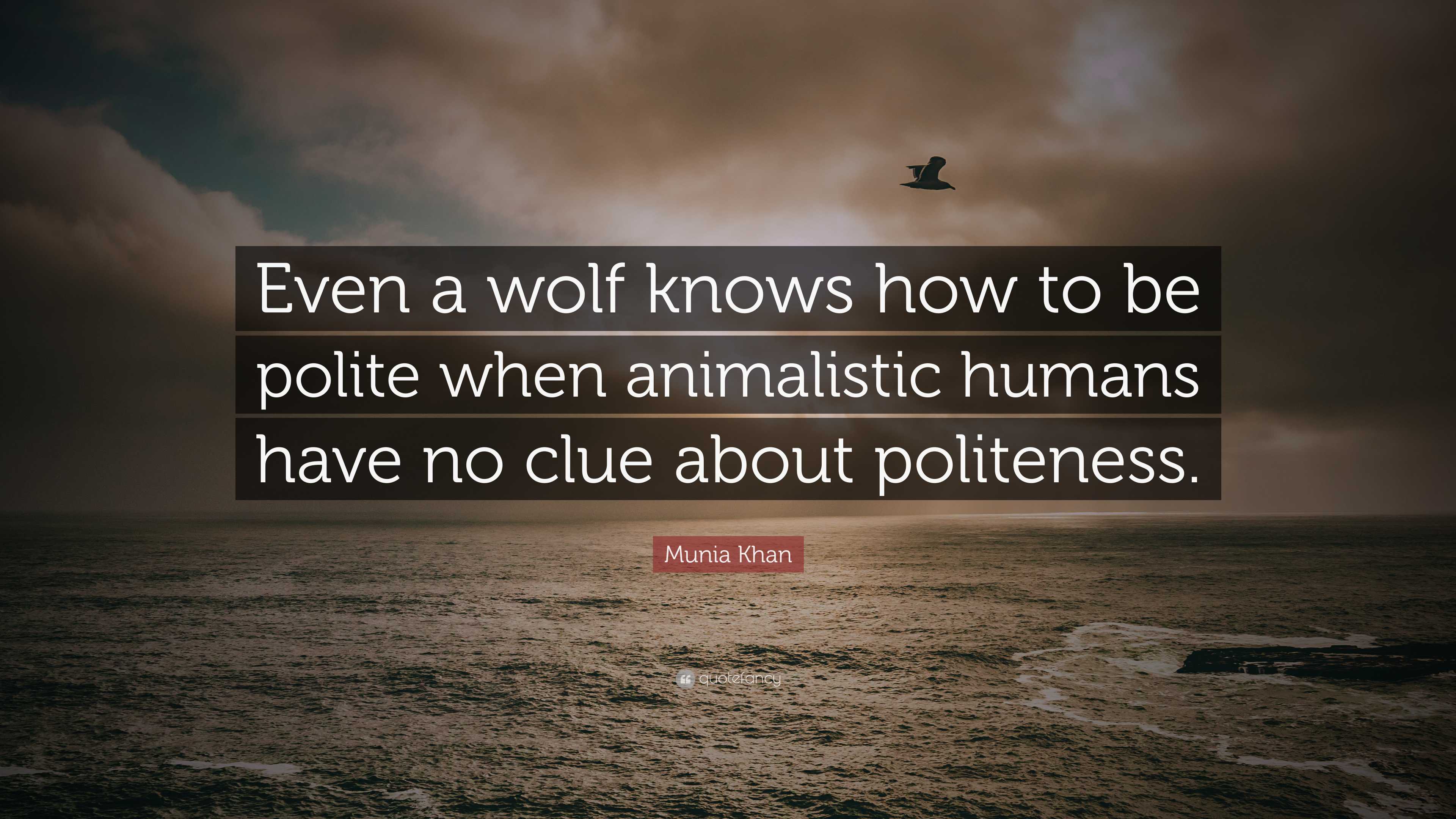 Munia Khan Quote: “Even a wolf knows how to be polite when animalistic ...
