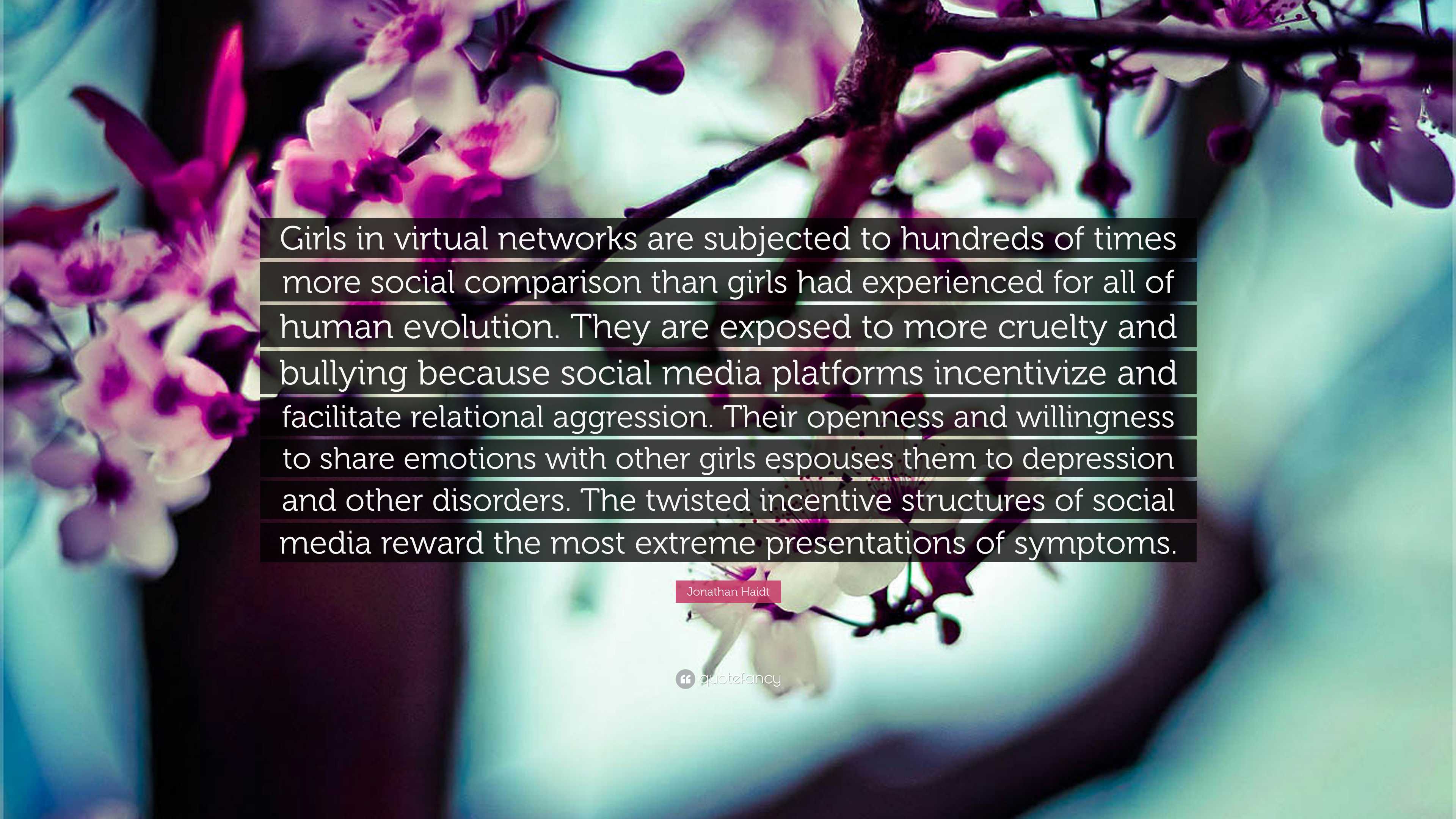 Jonathan Haidt Quote: “Girls in virtual networks are subjected to ...