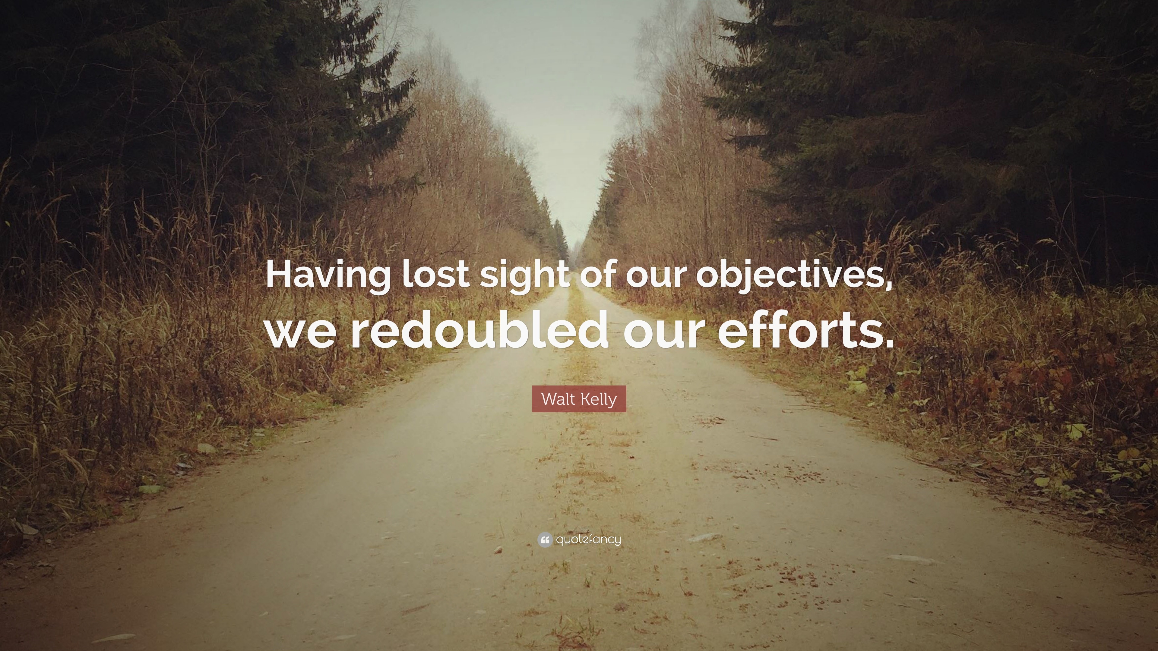 Walt Kelly Quote: “Having lost sight of our objectives, we redoubled ...