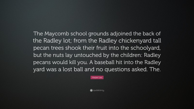 Harper Lee Quote: “The Maycomb school grounds adjoined the back of the ...
